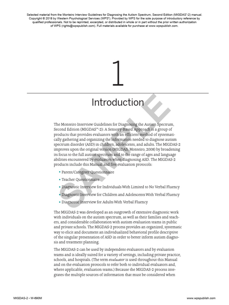 Migdas-2 Chapt-1 Manual Web 120417 | PDF | Autism Spectrum | Mental ...
