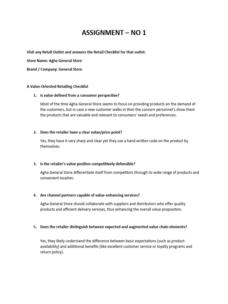 Assignment 1 | PDF | Retail | Product (Business)