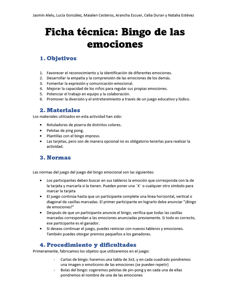 Bingo Emocional: Juego Educativo Infantil | PDF | Relaciones personales ...