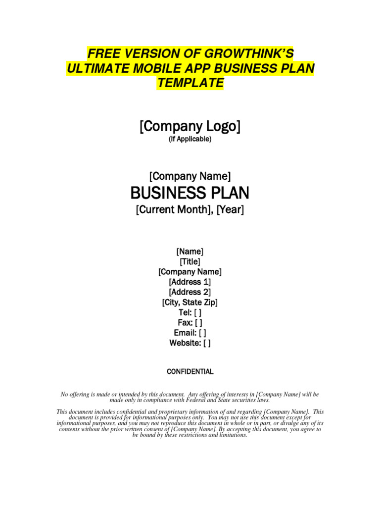 Free Mobile App Business Plan Template | PDF | Expense | Brand