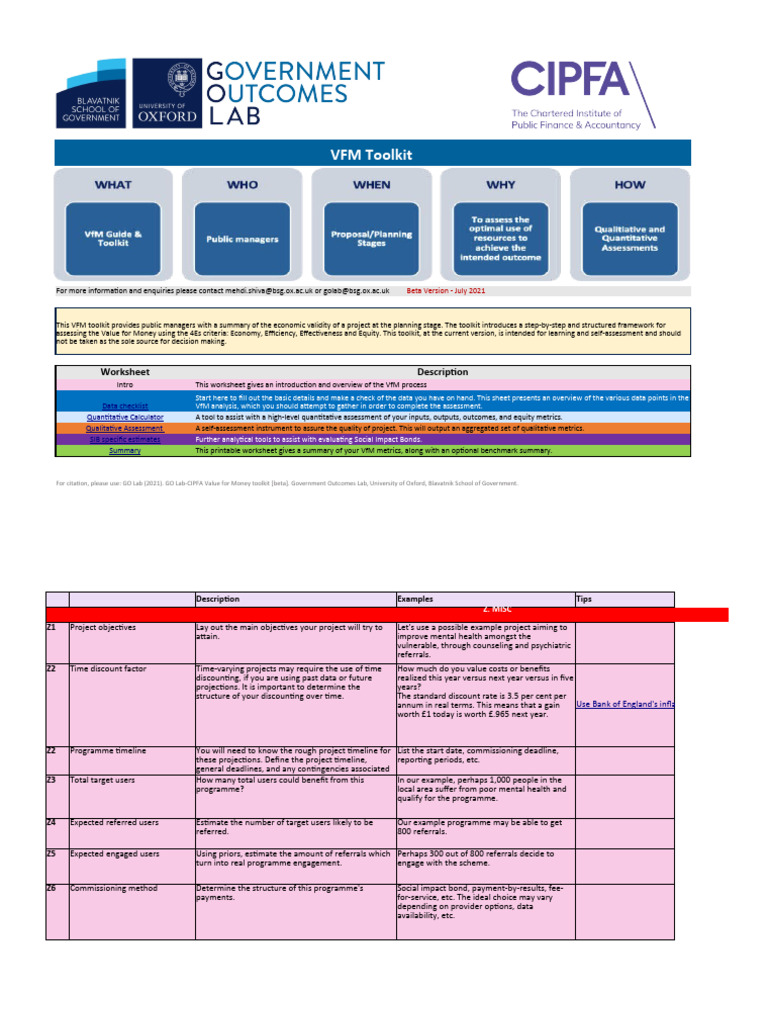 Value for Money Toolkit Overview | PDF | Risk | Discounting
