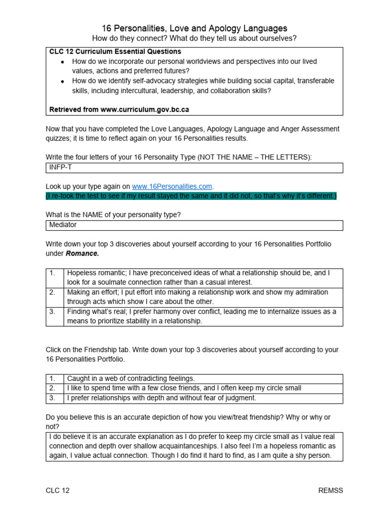 Love Languages - 16 Personalities Edited | PDF | Romance (Love ...
