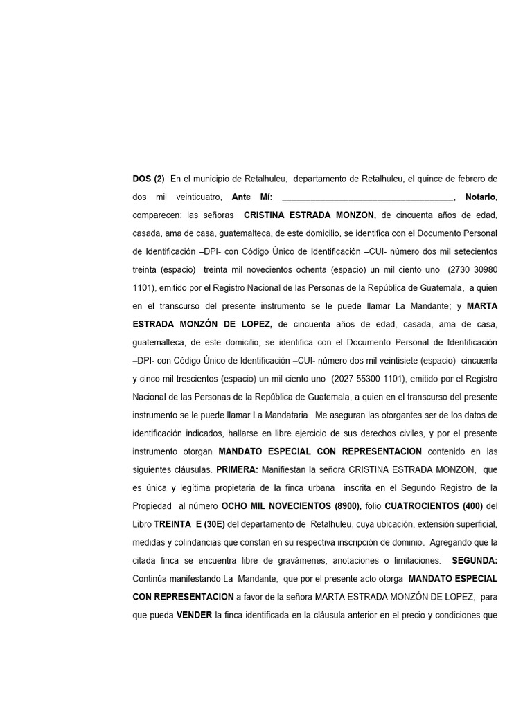 Modelo de Mandato Especial Con Representación. 2024 | PDF