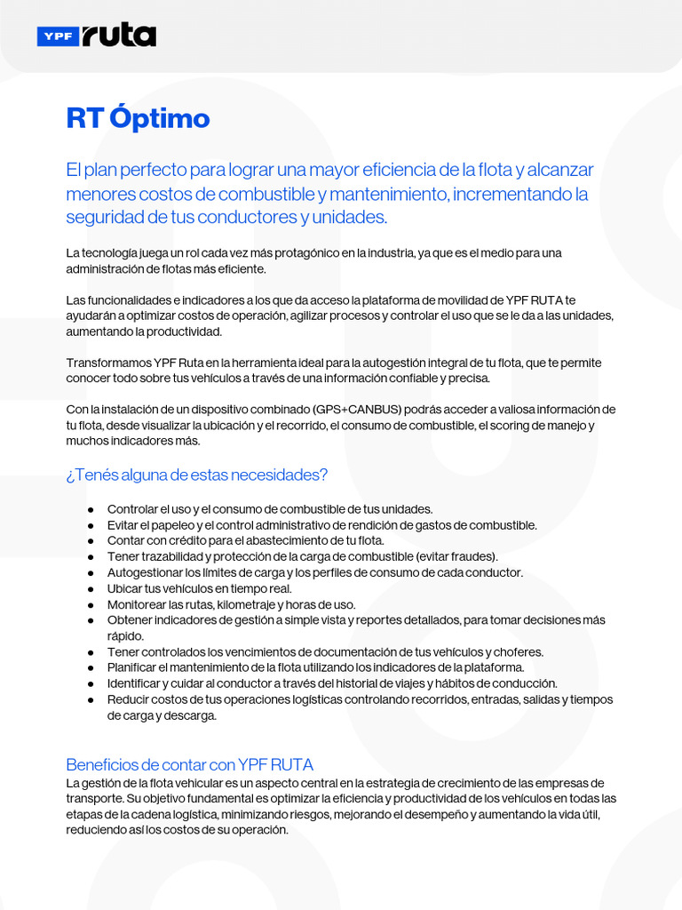 YPF RUTA Plan Ruta Optimo | PDF