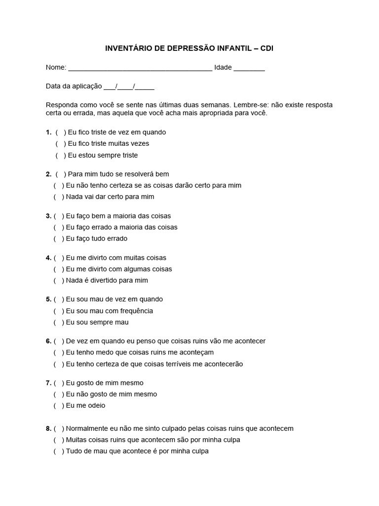 Inventário de Depressão Infantil - Cdi | PDF