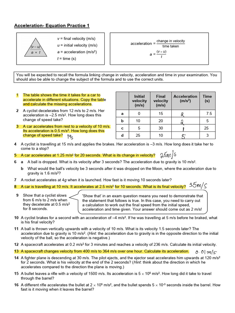 Equation Practice | PDF | Acceleration | Velocity