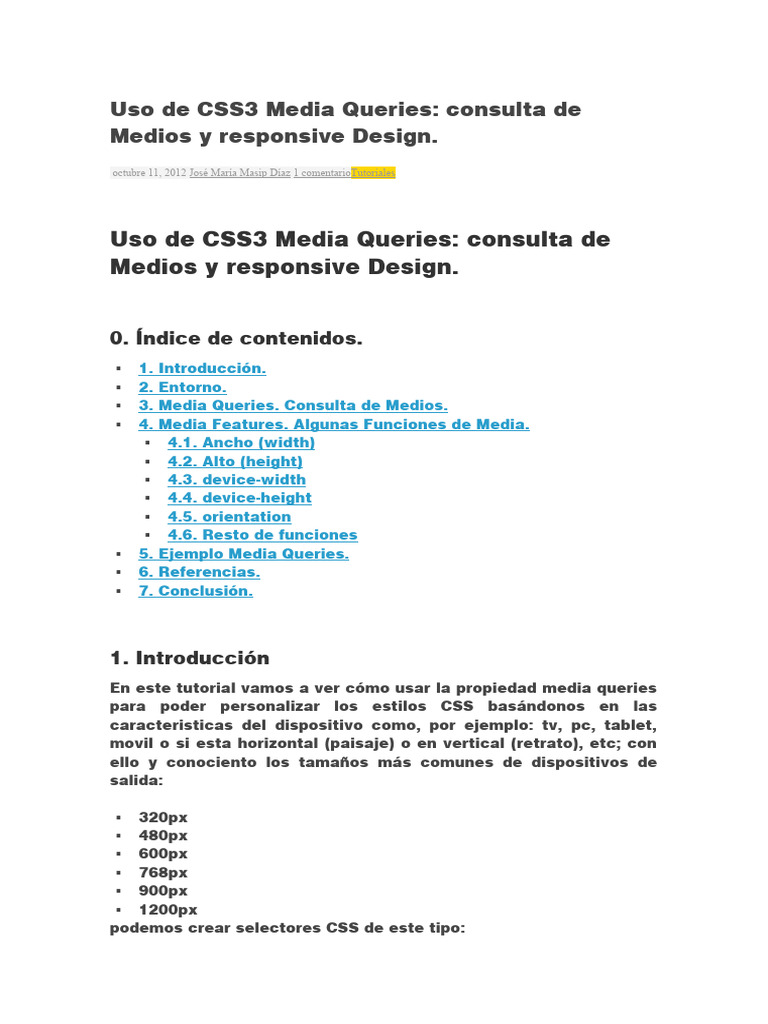 Uso de CSS3 Media Queries | PDF | Desarrollo web | Informática