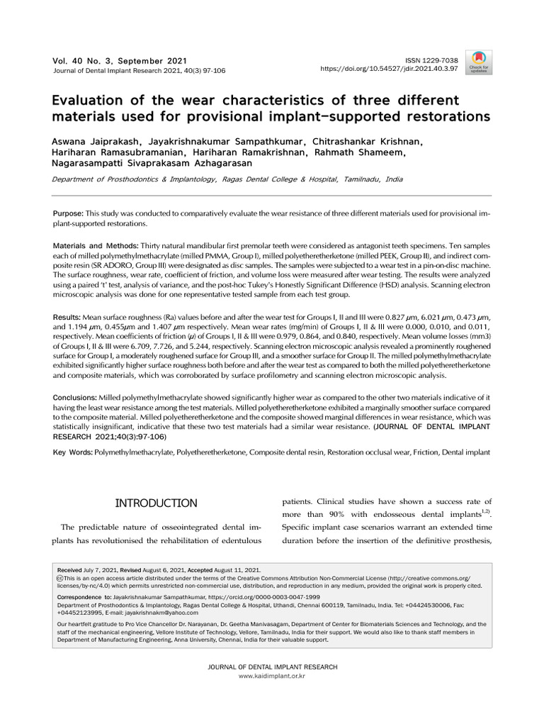 Evaluation of The Wear Characteristics of Three Di | PDF | Wear ...