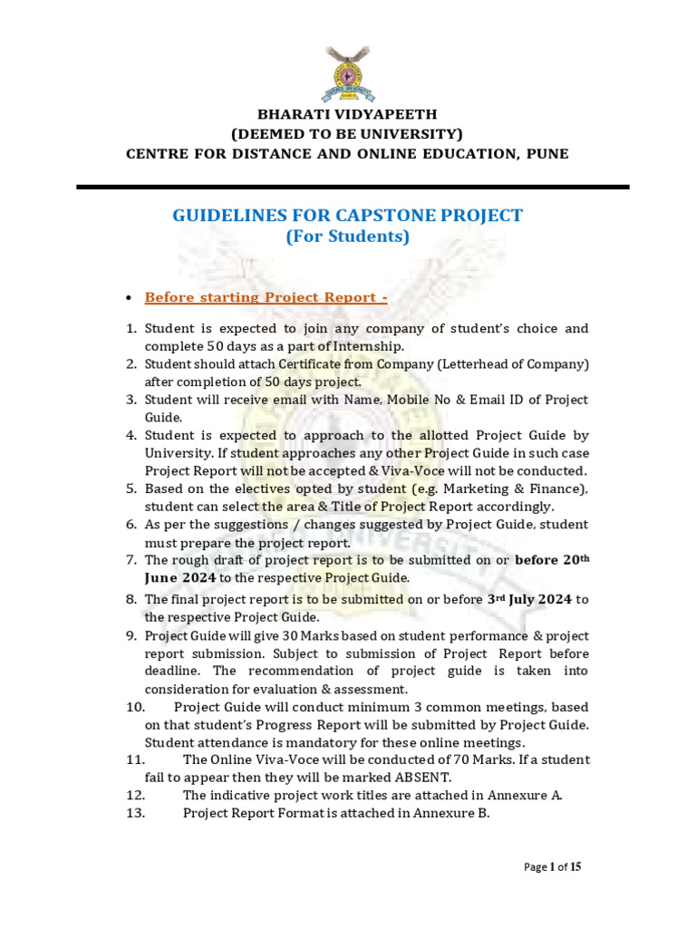 BBA Sem. V - Students Capstone Project Guidelines - Summer 2024 | PDF | Stocks | Investing
