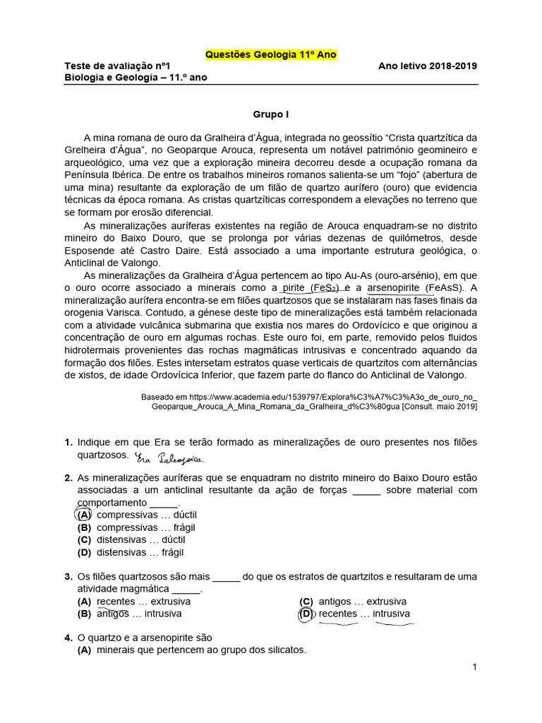 Questoes Geologia 11o Ano | PDF | Ciências naturais