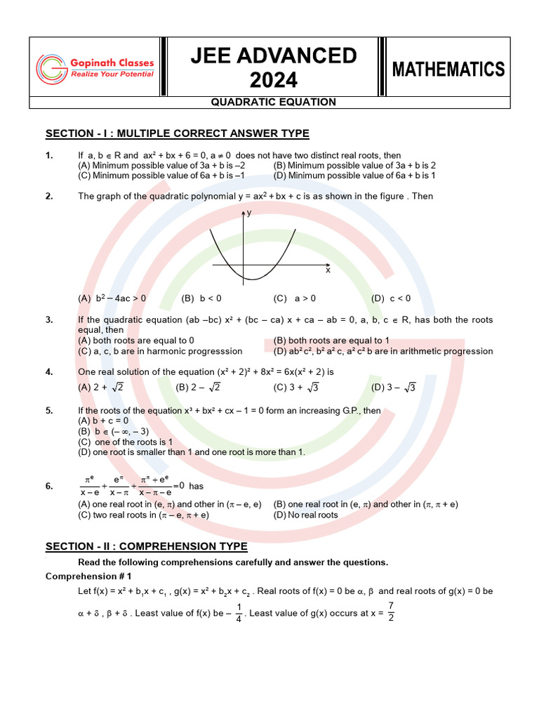 Quadratic Equation Xii-Advanced | PDF | Quadratic Equation | Equations