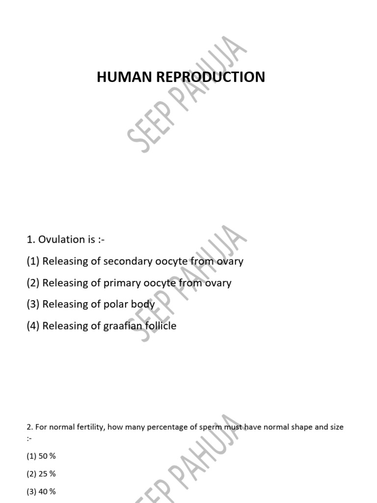Human Reproduction - Mock Test | PDF | Menstrual Cycle | Endocrine System