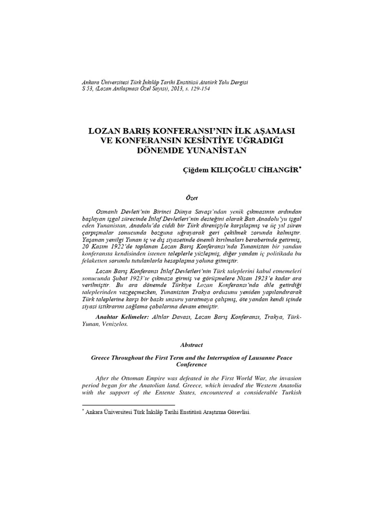Lozan Baris Konferansinin Ilk Asamasi Ve | PDF