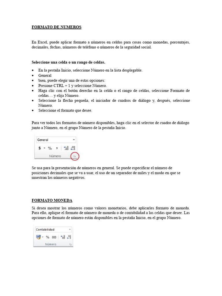 Formatos de Números en Excel | PDF | Moneda
