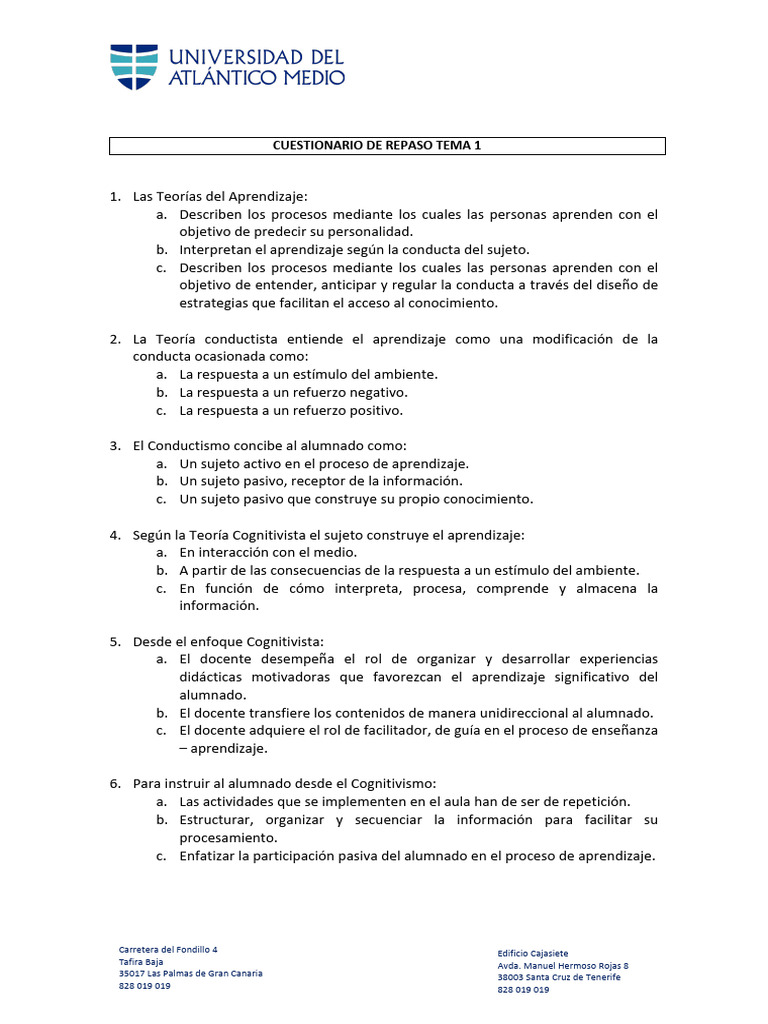 Cuestionarios Repaso PDF | PDF | Aprendizaje | Plan de estudios