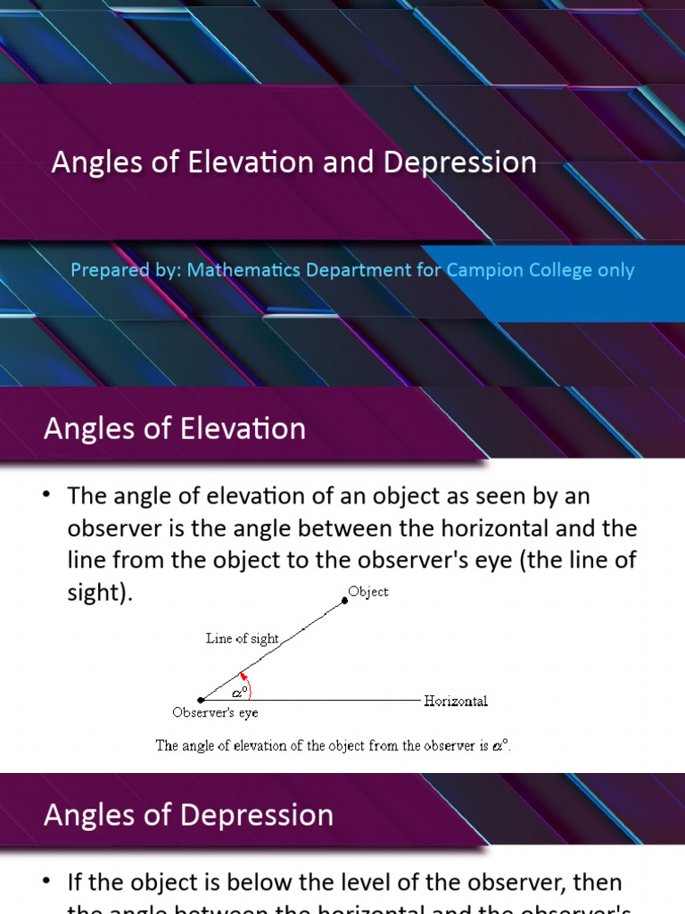 Understanding Angles of Elevation & Depression | PDF | Angle | Triangle