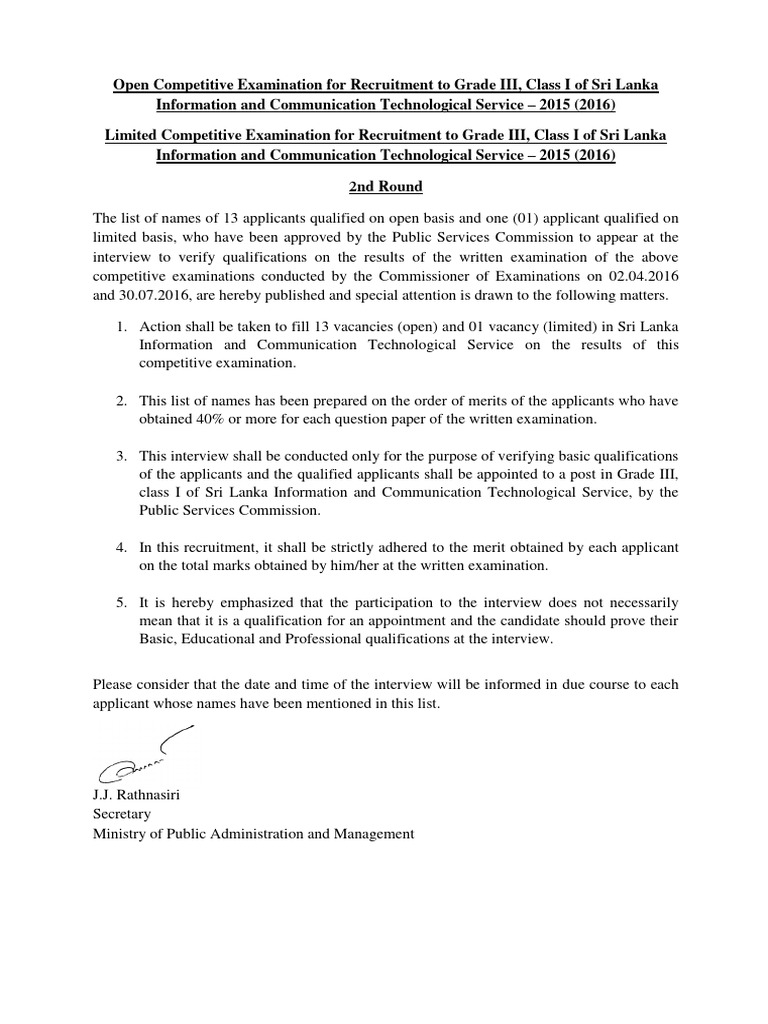 Slicts Recruitment To Class I Grade III Open Limited Interview Selected ...