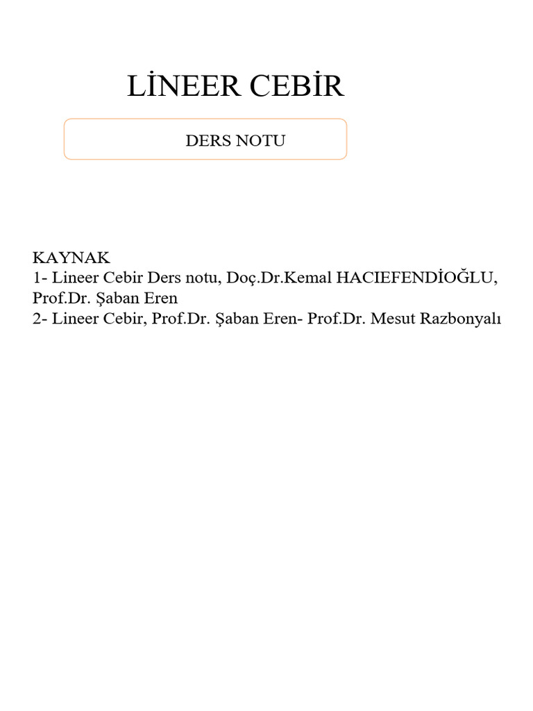 Lineer Cebir Tam Not | PDF