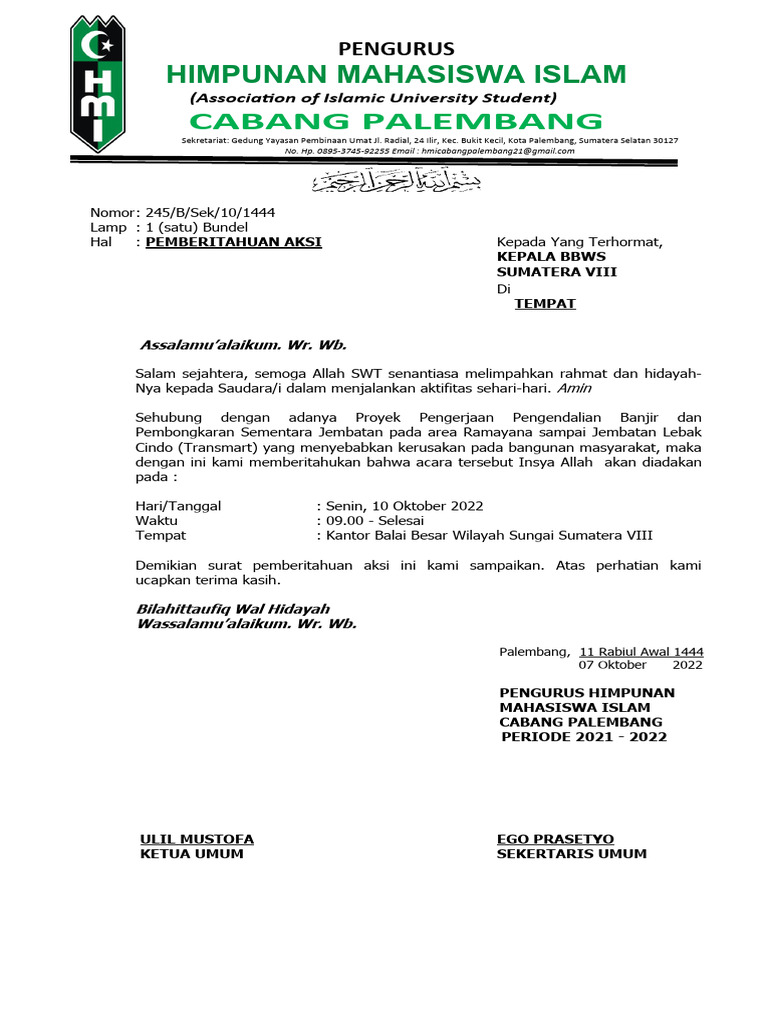 Pemberitahuan Aksi HMI Palembang | PDF