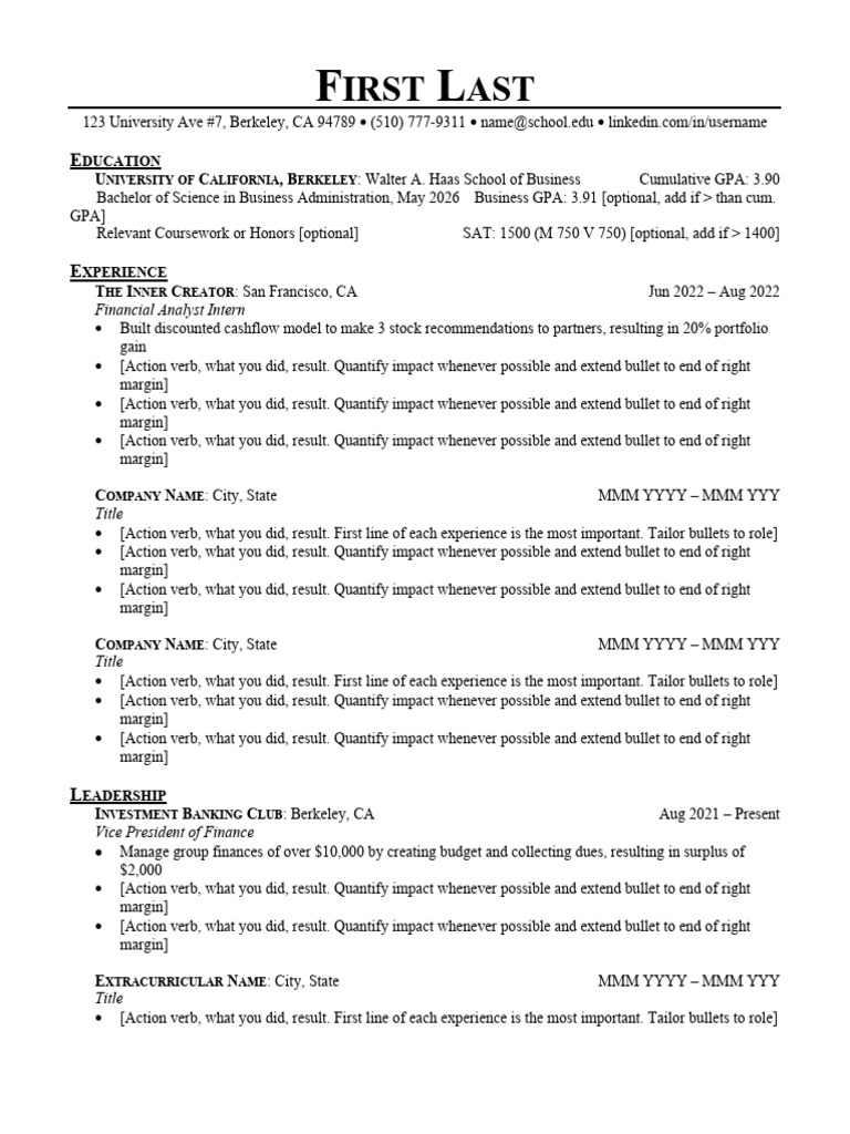 UC Berkeley Business Student Resume | PDF | Private Sector | Economies