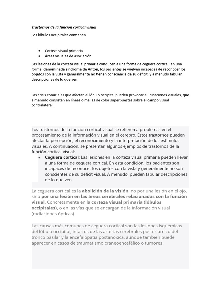 Trastornos de La Función Cortical Visual | PDF | Percepción visual | Sistema nervioso