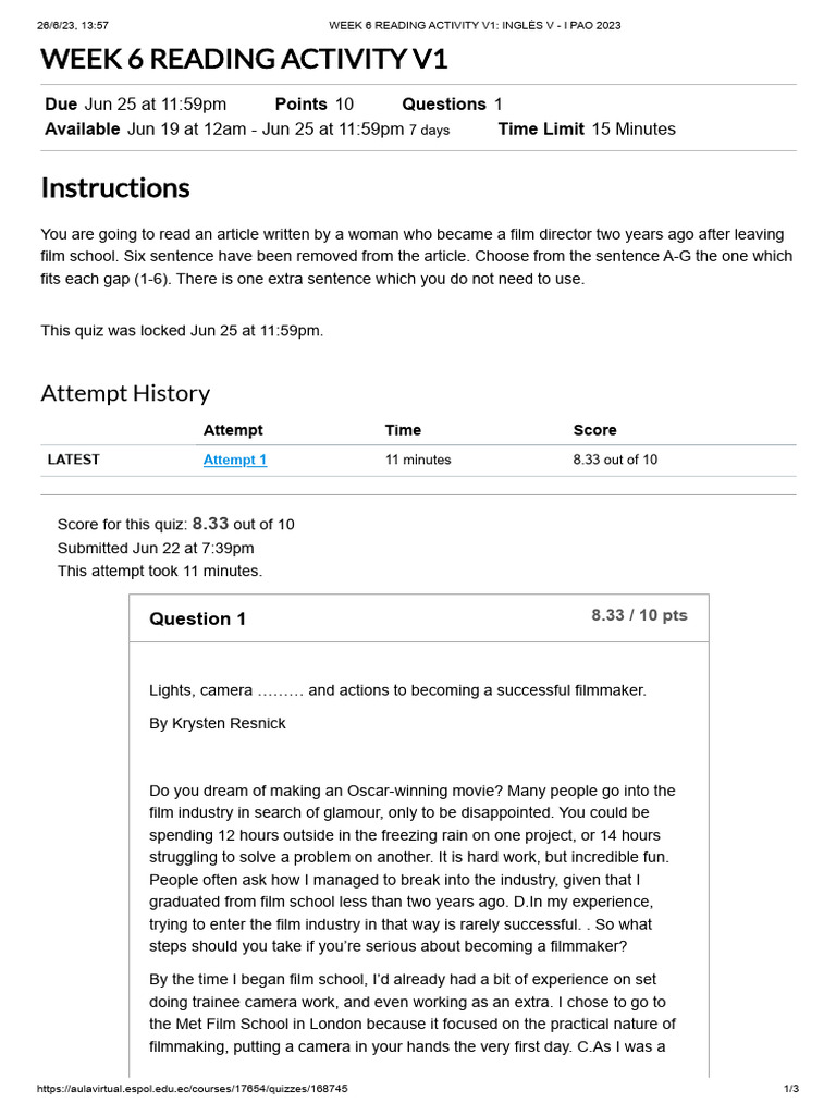 Week 6 Reading Activity V1 Ingles V - I Pao 2023 | PDF | Social Science ...