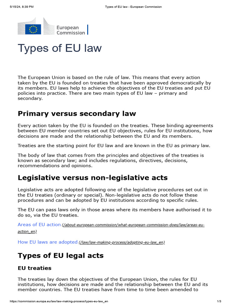 Types of EU Law - European Commission | Download Free PDF | European ...