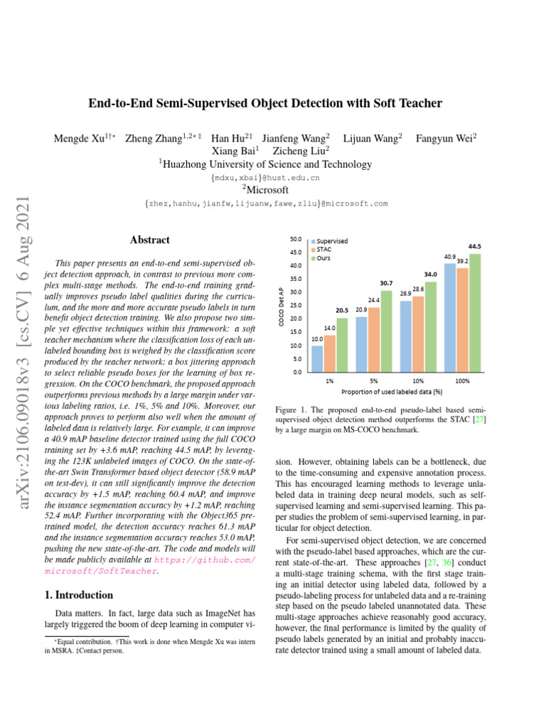 End-to-End Semi-Supervised Object Detection With Soft Teacher | PDF ...