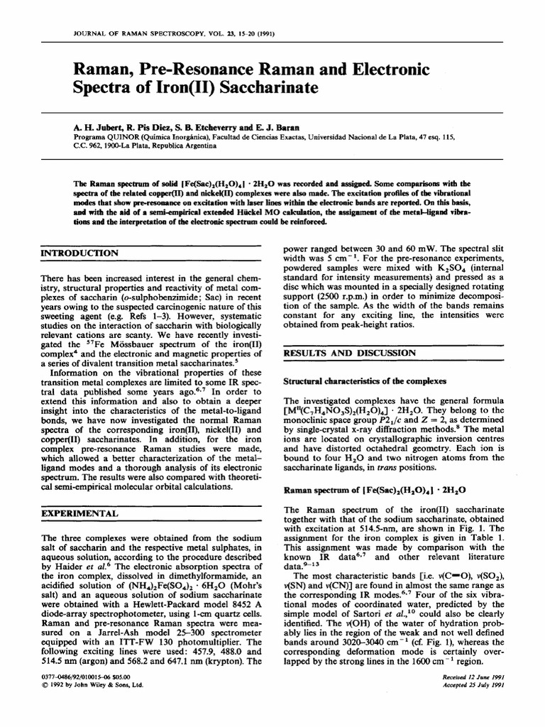 Raman Spectra of Iron(II) Saccharinate | PDF | Coordination Complex ...