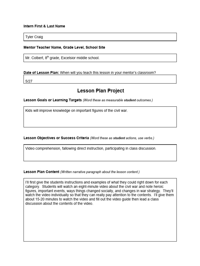 Internship Ccss Lesson Plan Template 2 | PDF | Lesson Plan | Mentorship