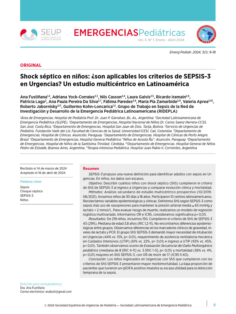 Sepsis. Revista de Emergencias Pediatricas | PDF | Septicemia | Medicina