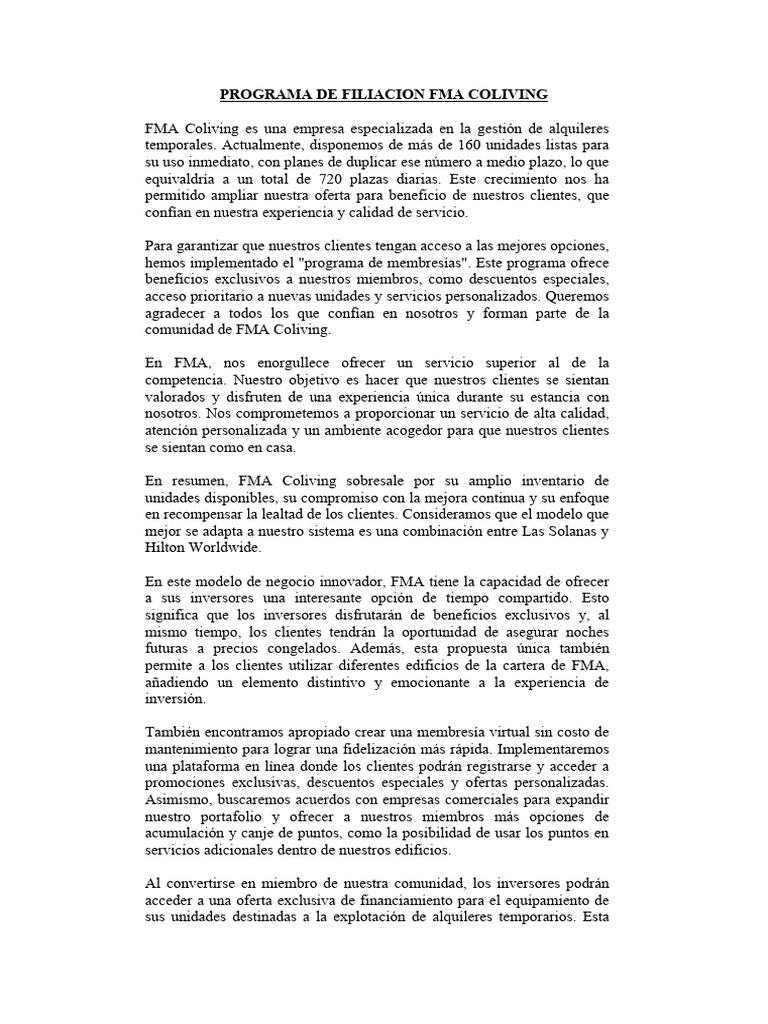 Programa de Filiacion Fma Coliving | Descargar gratis PDF | Marketing | Tarjeta de débito