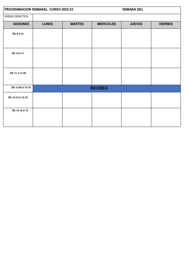 Plantilla Programación Semanal | PDF | Arte | Ciencia y matemática