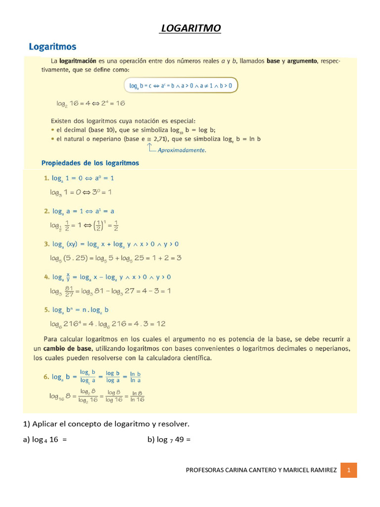 Logaritmo 6° ICR | PDF | Logaritmo | Relaciones matematicas