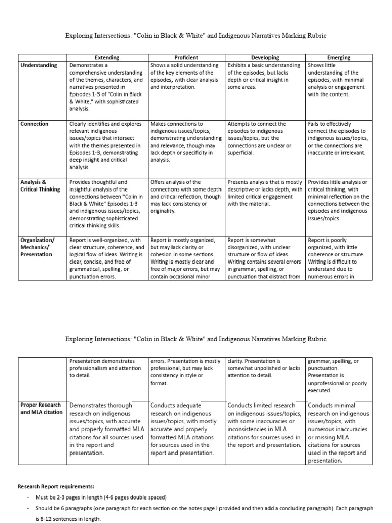 colin in black and white rubric | PDF | Critical Thinking | Citation