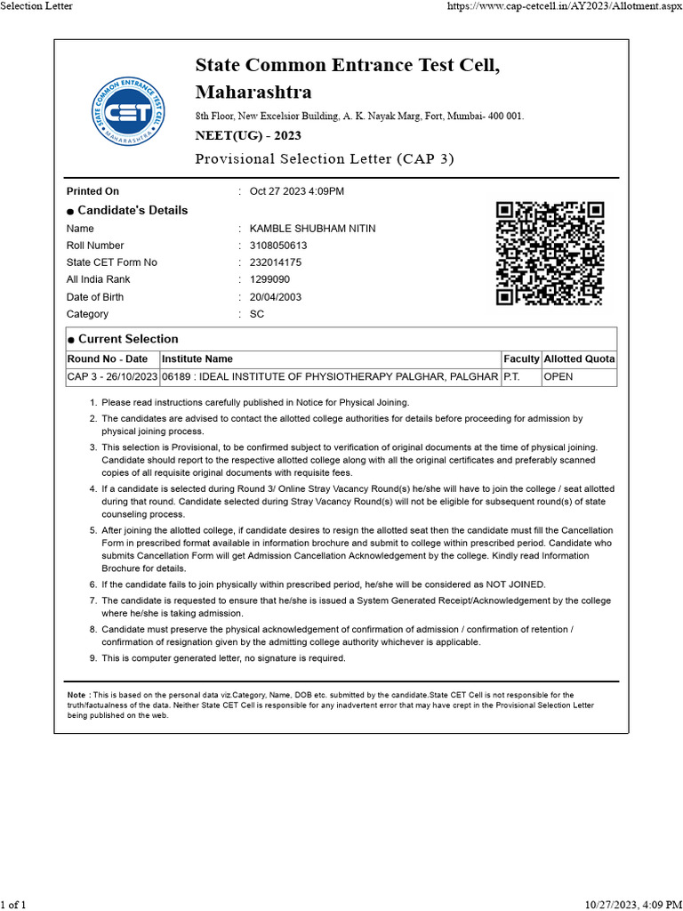 Selection Letter | PDF