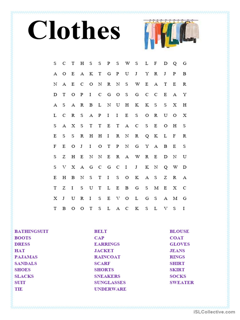 Clothing Vocabulary List | PDF