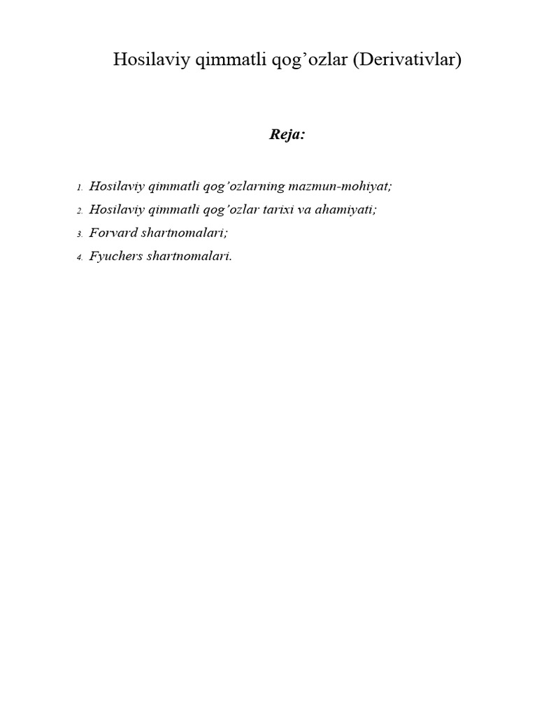 Hosilaviy Qimmatli Qog’Ozlar | PDF