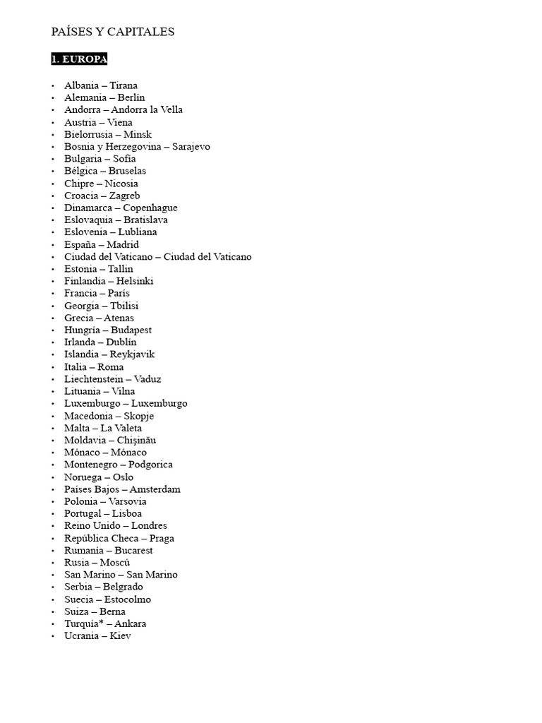 Listado - Paises - Capitales Desde 22 23 | PDF