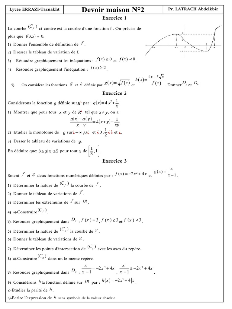 Devoir N2 Maths Tronc Commun Semestre 2 1 | PDF | Mathématiques | Analyse mathématique