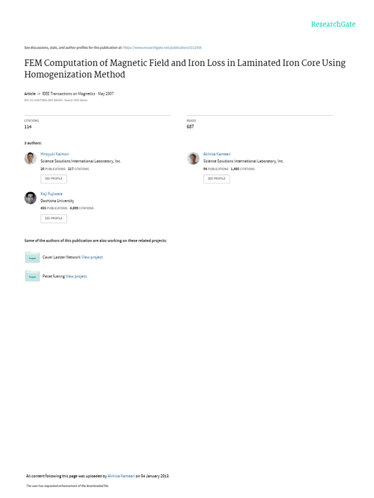 FEM Computation of Magnetic Field and Iron Loss in Laminated Iron Core Using Homogenization ...