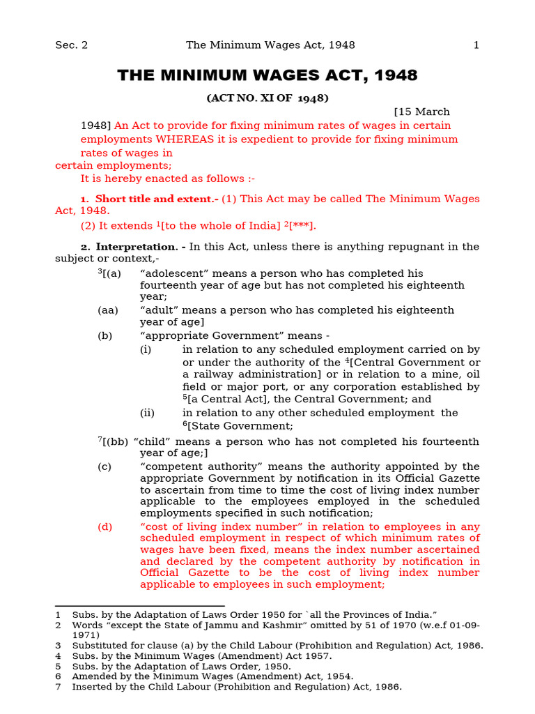 Minimum Wages Act 1948 | PDF | Cost Of Living | Employment
