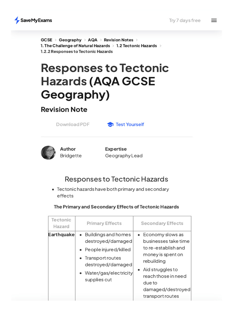 1 2 2 Responses To Tectonic Hazards Aqa Gcse Geography Revision Notes