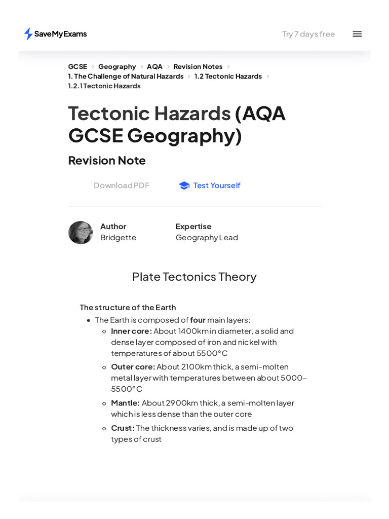 1.2.1 Tectonic Hazards - AQA GCSE Geography Revision Notes 2018 - Save ...