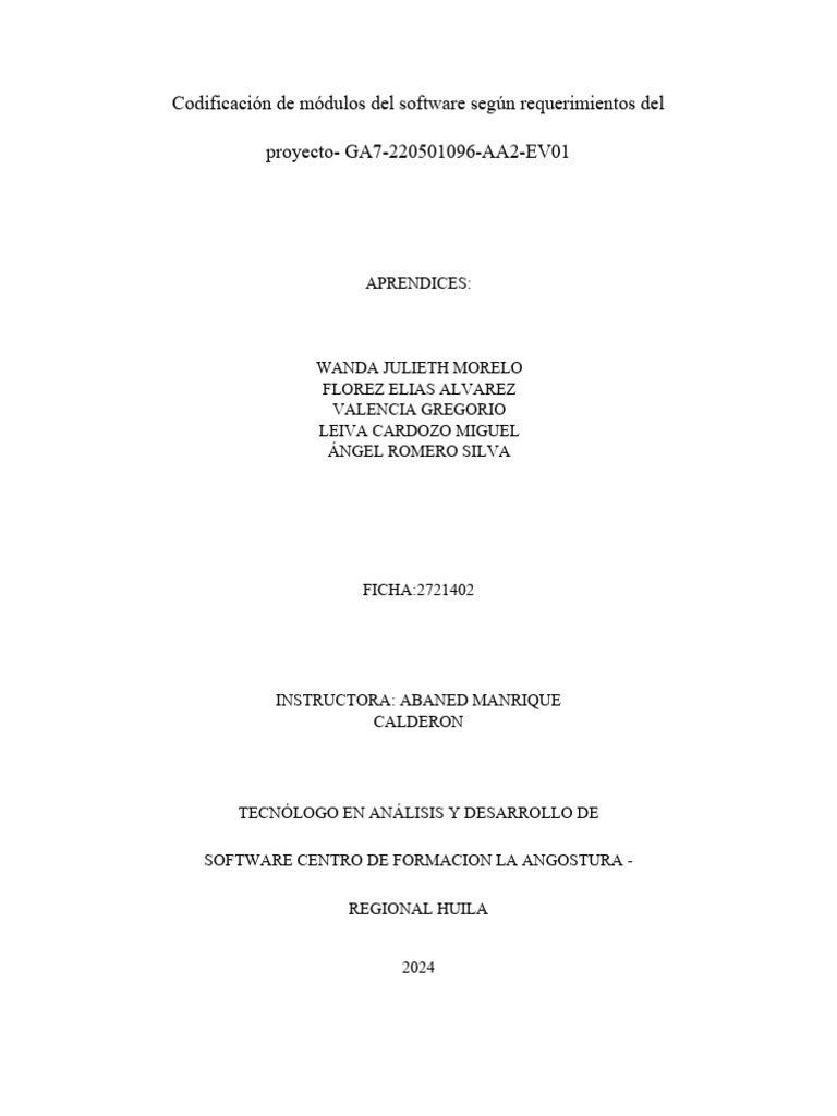 Codificación de Módulos Del Software Según Requerimientos Del Proyecto ...