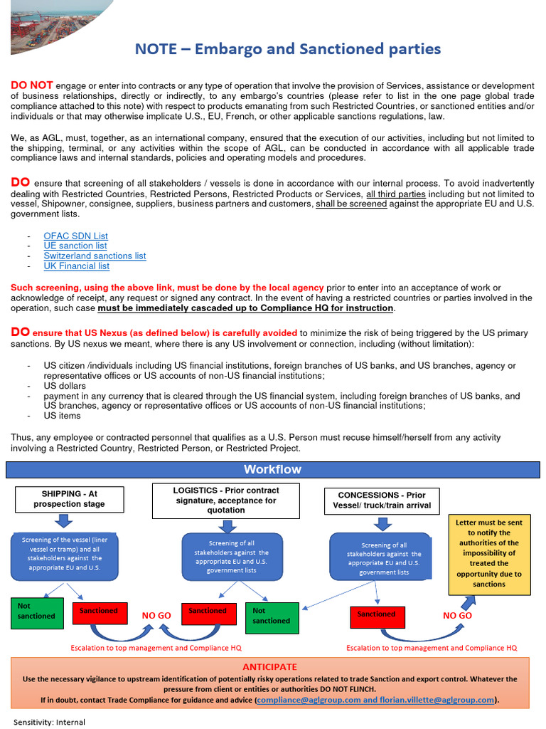 One Page - Note - Embargo and Sanctioned Entities - EN | PDF | Office ...