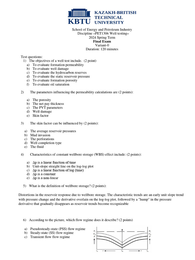 2024 B Экз Билет Well Testing - Var 0 | PDF | Petroleum Reservoir ...