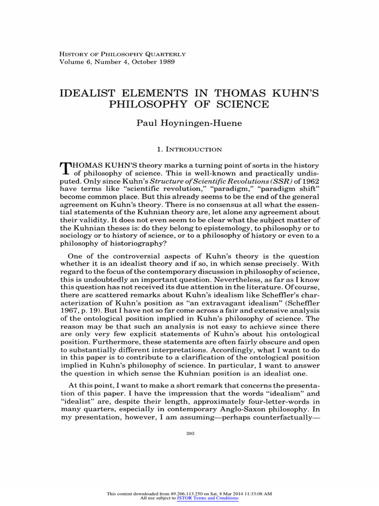 Idealist Elements in Thomas Kuhns Philos | PDF | Idealism | Concept
