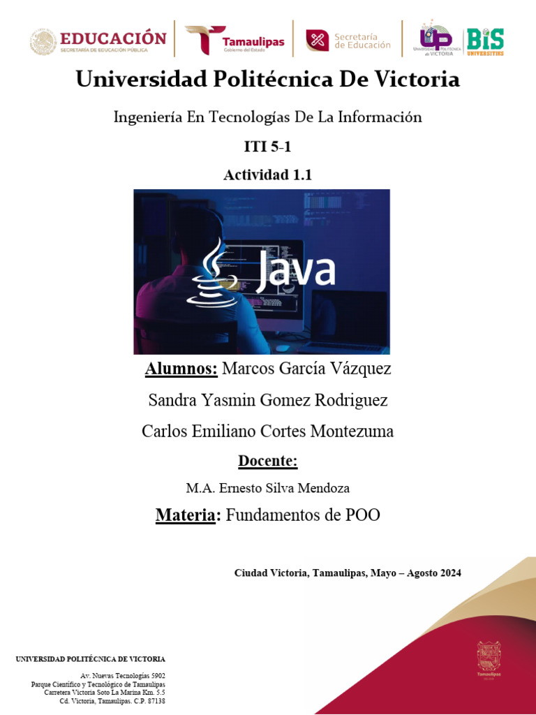 U1 Actividad 1.1.-Poo | PDF | Java (lenguaje de programación) | Informática