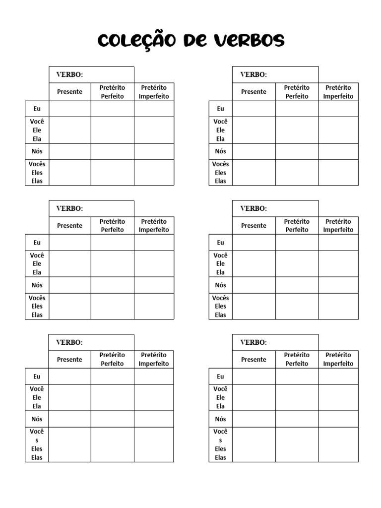 COLEÇAO DE VERBOS - Cuadros para Llenar | PDF | Idiomas | Estudos de ...
